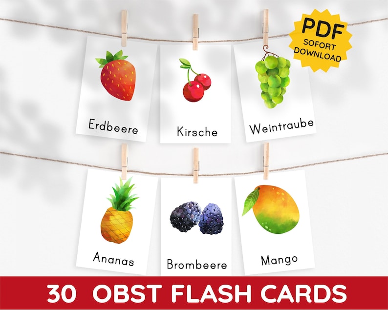 FRUIT Watercolor Montessori Card Set to Print PDF 3-part Cards Download ...