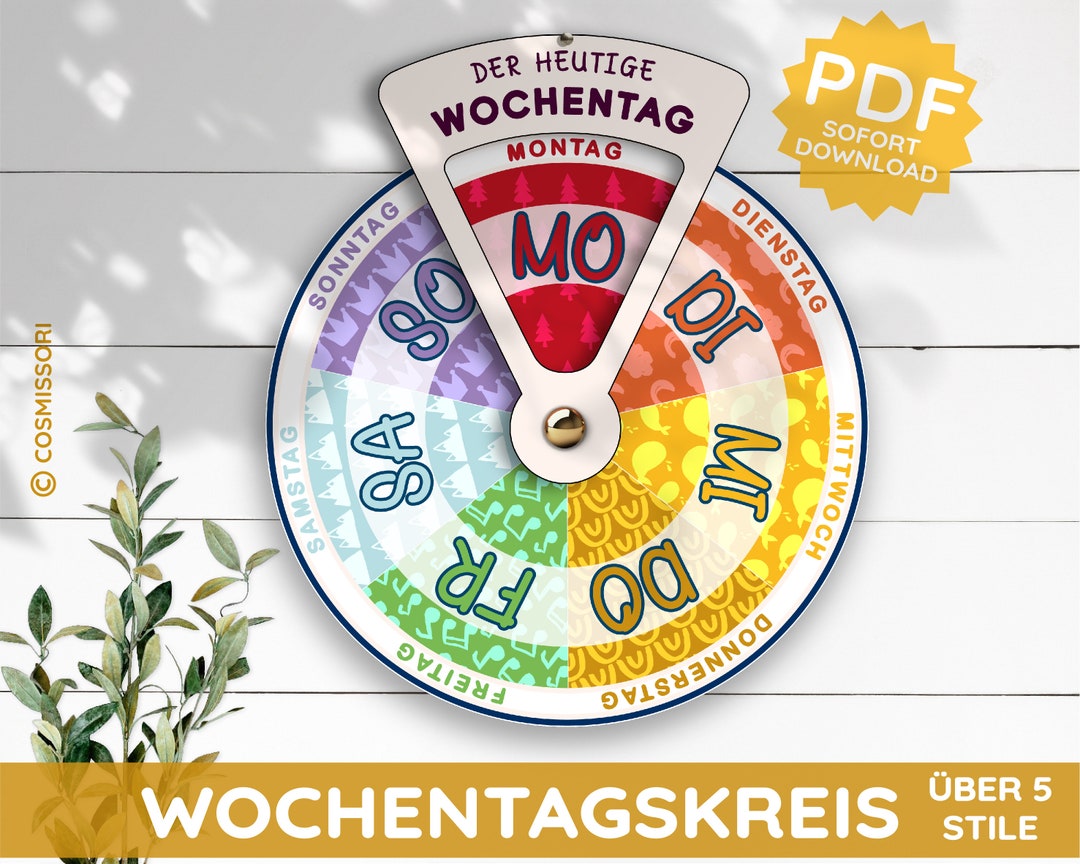 Weekday Circle Weekday Clock Weekday Wheel Montessori Calendar Weekdays ...