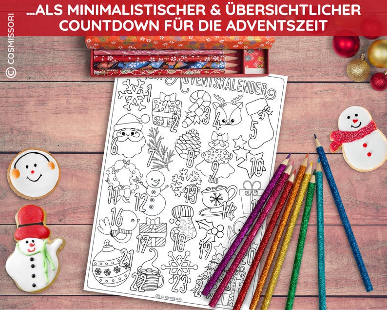Advent Calendar Coloring Page Tracker Countdown Minimalist 24 Days ...