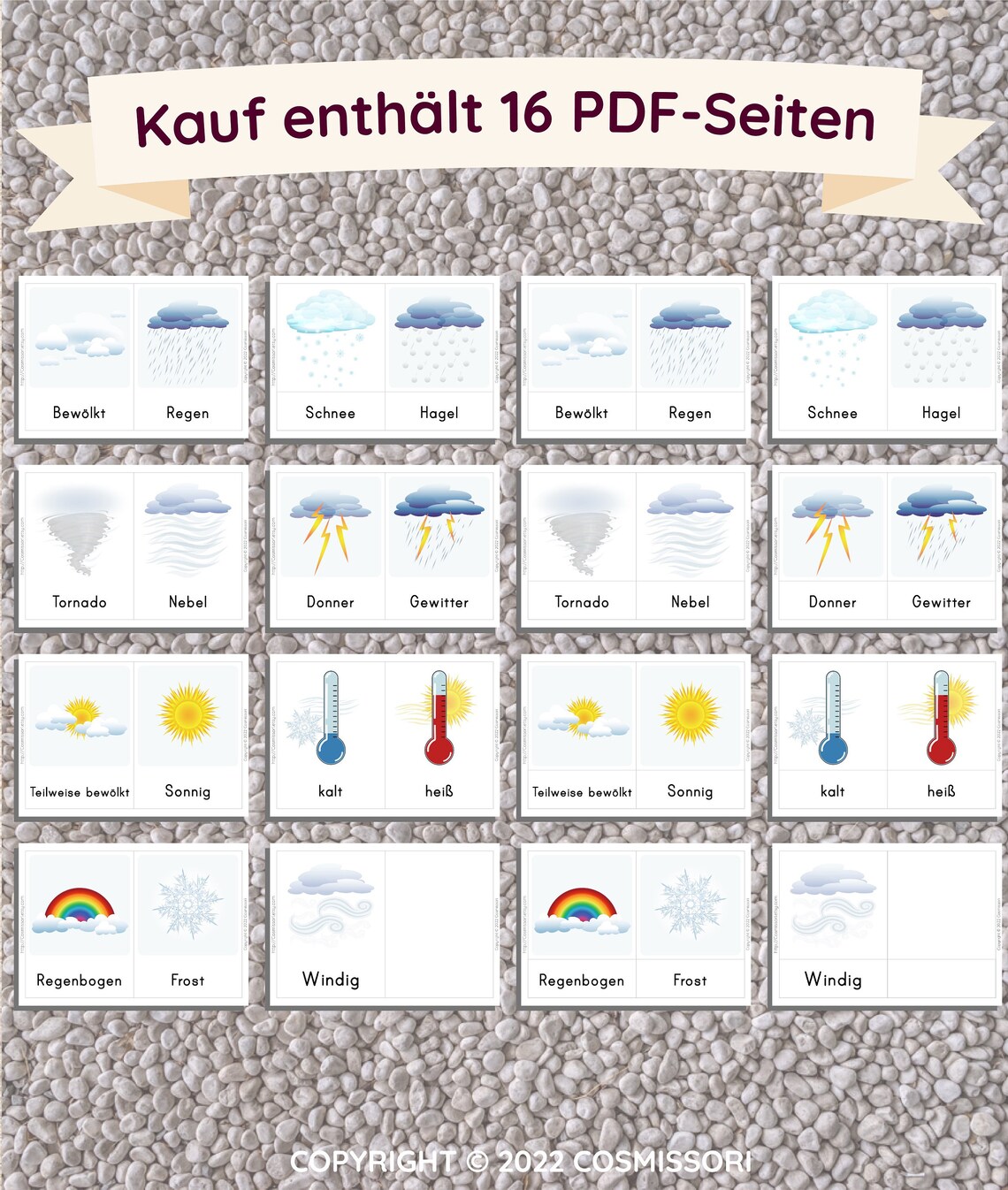 Weather Flash Cards German Cards Montessori Flash Cards PDF Instant ...