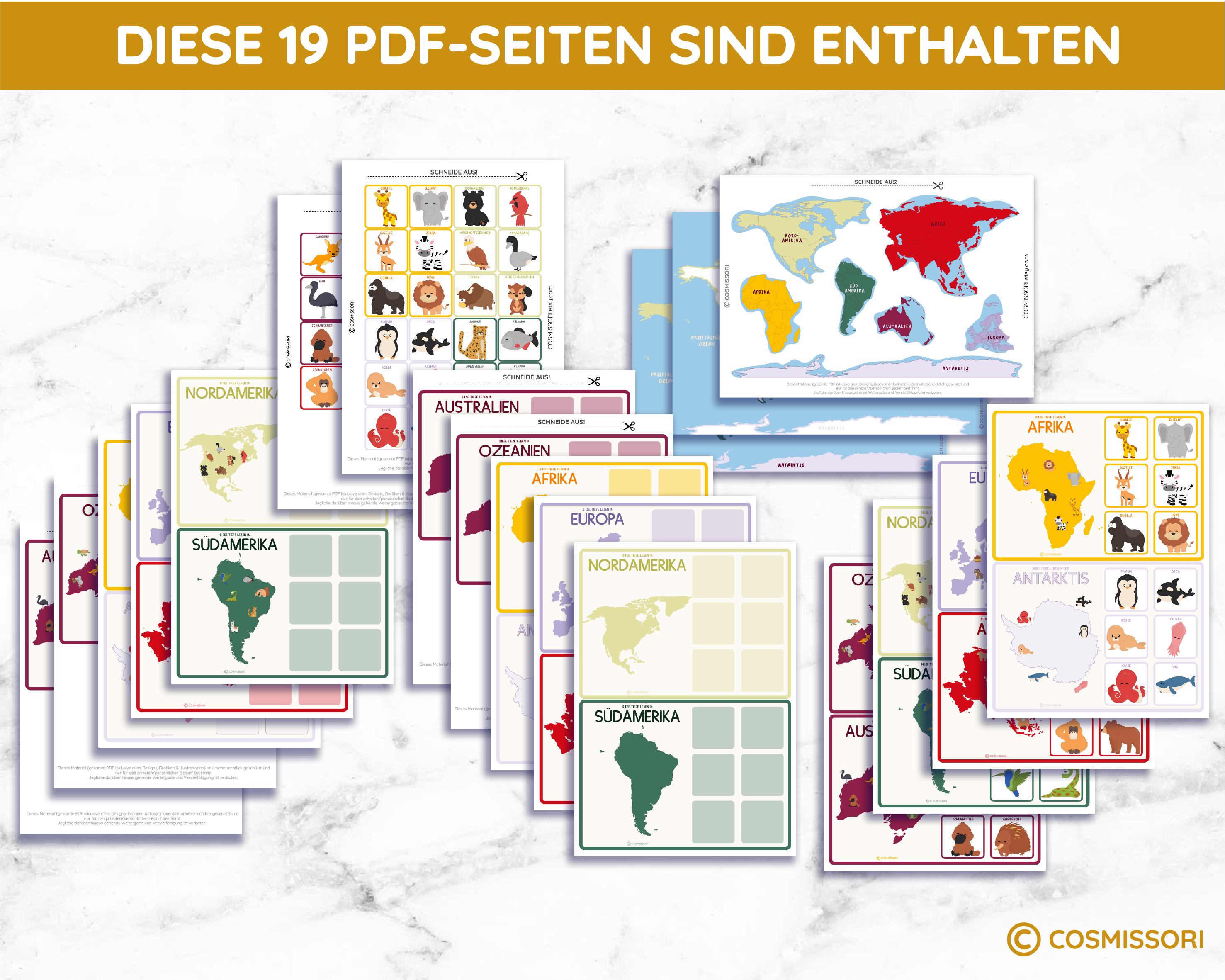 Continents & Animals Picture Cards Montessori Sorting Game Toddler ...