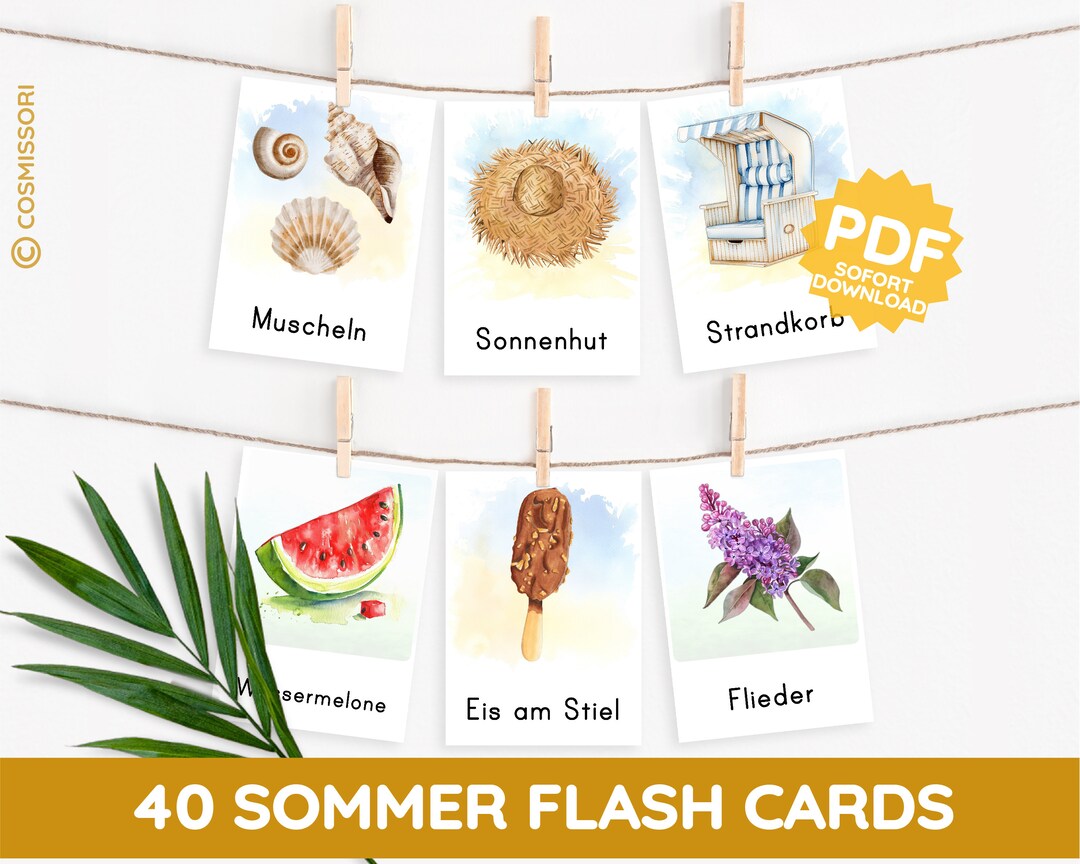 SUMMER Montessori Picture Cards Summer Watercolor Learning Cards PDF ...