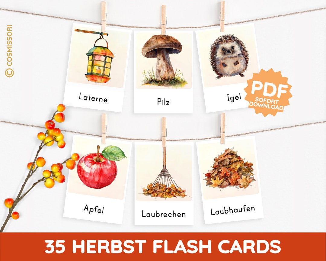 AUTUMN Montessori Picture Cards Autumnal Watercolor Learning Cards PDF ...