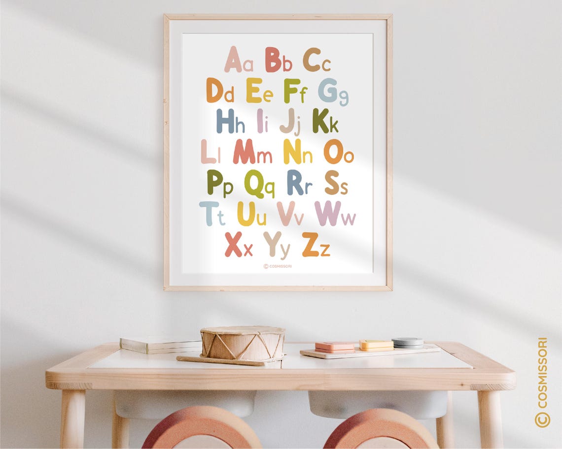 Alphabet ABC Letters Poster Montessori Wall Art Child Toddler Baby ...