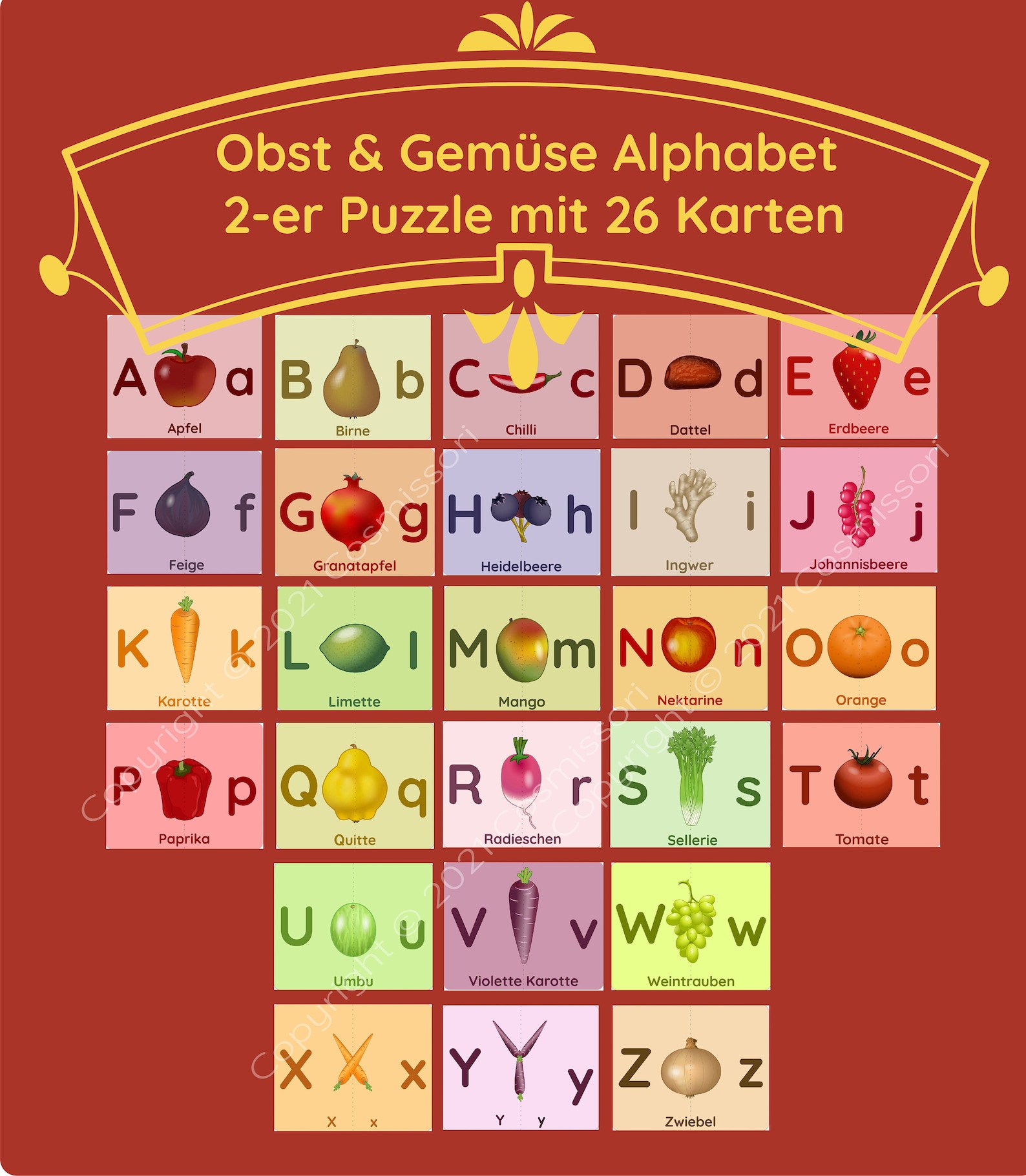 Alphabet Puzzle Fruit & Vegetable Halves ABC German PDF File Instant ...