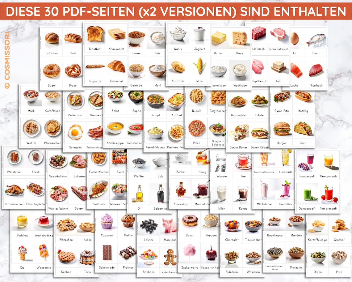Nutrition Food Dishes Montessori Photo Flash Cards PDF Download Picture ...