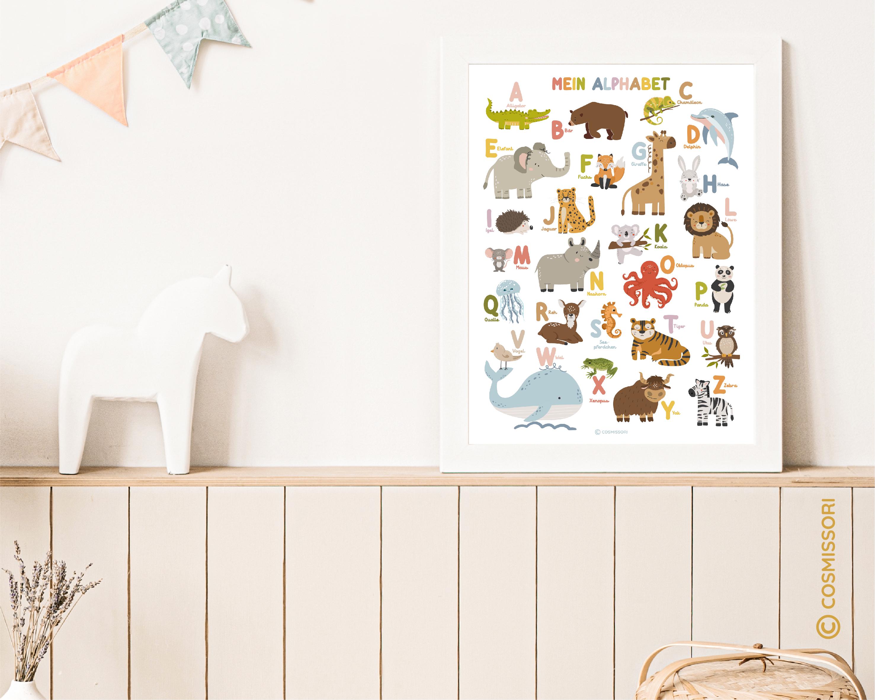 ALPHABET POSTER Animal Alphabet ABC Animals Wall Art Playroom ...