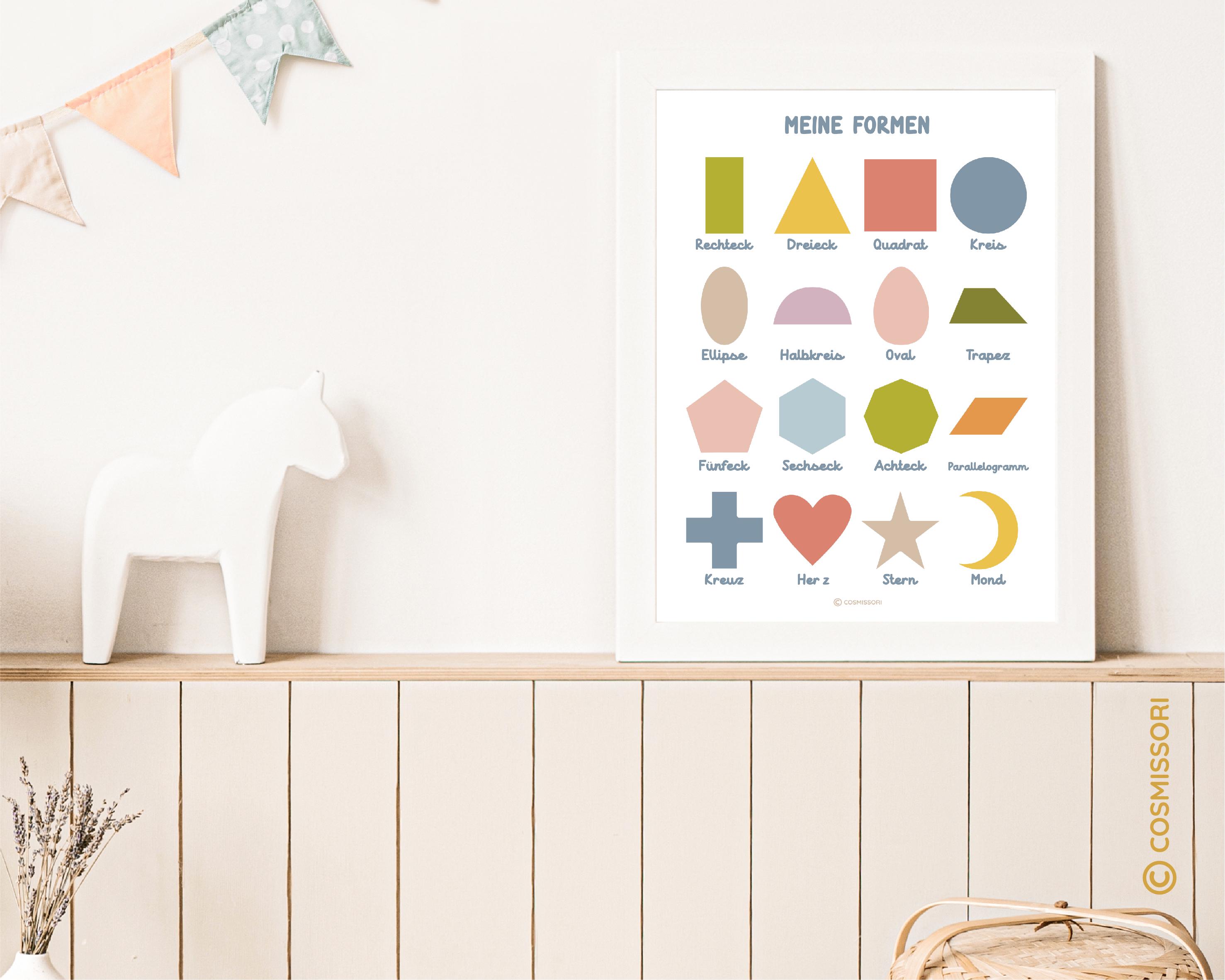 Geometric 2D Shapes Boho Montessori Geometry Poster Child Baby Toddler ...
