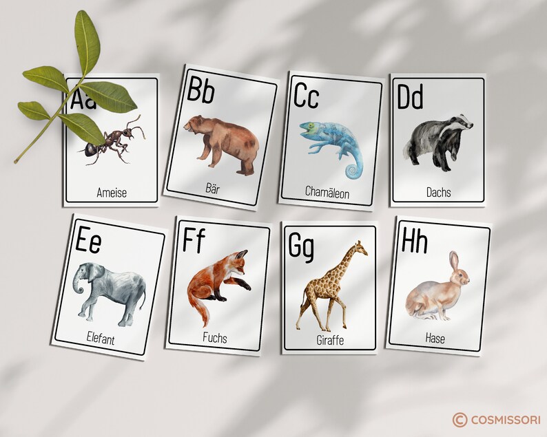 Animal Alphabet Realistic Watercolor Picture Cards Toddler PDF Nature ...