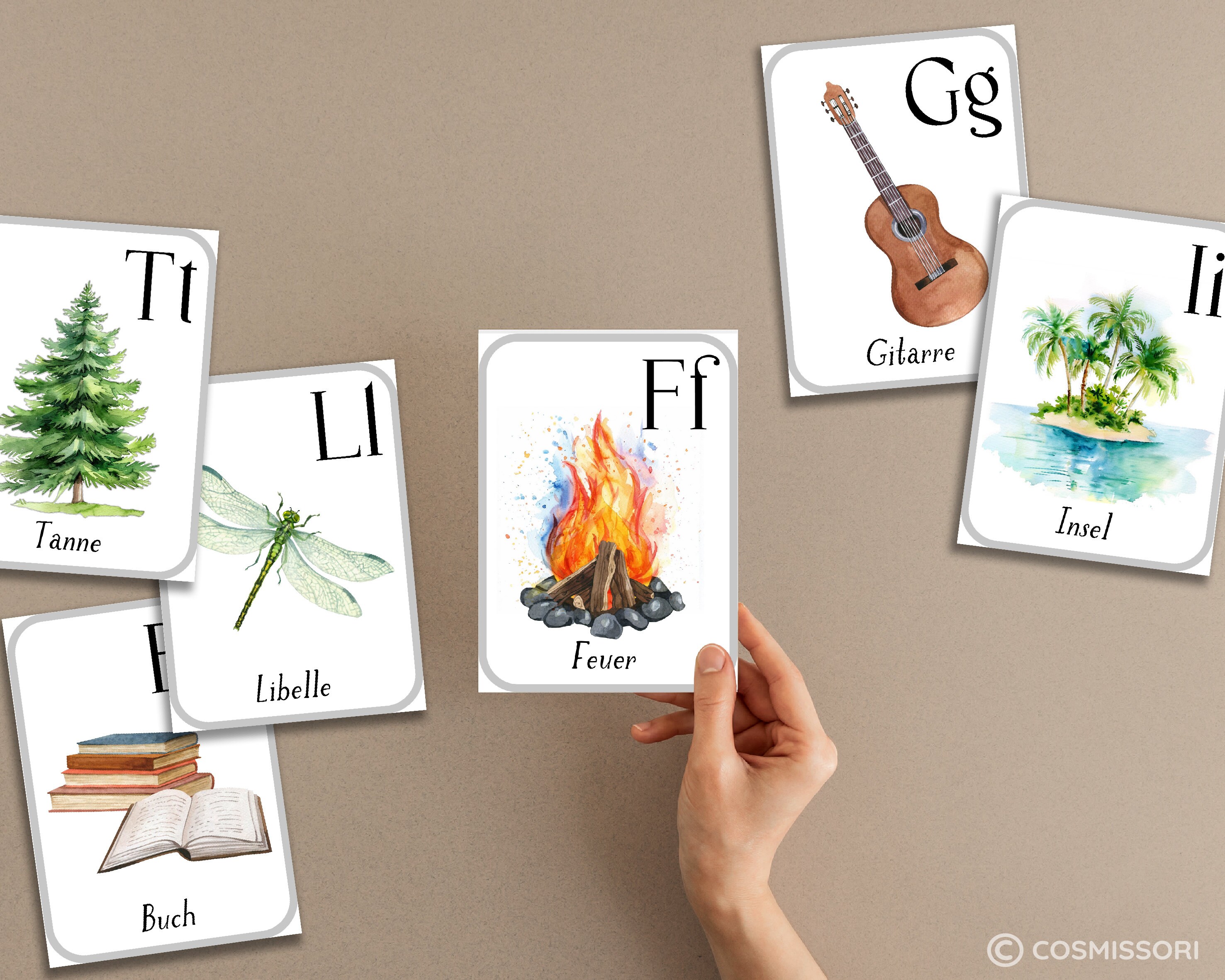 Alphabet Picture Cards Watercolor Learning Cards Aesthetic Child ...