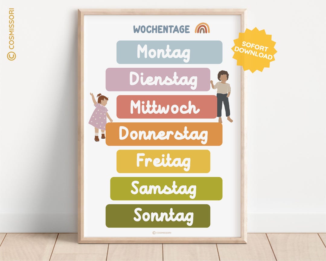 Weekdays Poster Montessori Wall Art Child Toddler Baby Daycare ...