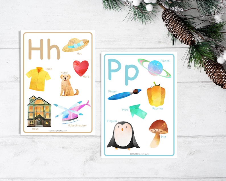 Alphabet Watercolor Cards, Picture Cards, Learning Letters, Sparking ...