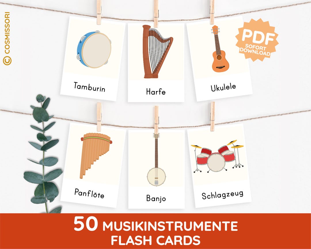 50 MUSICAL INSTRUMENTS Montessori Picture Cards Learning Cards PDF ...