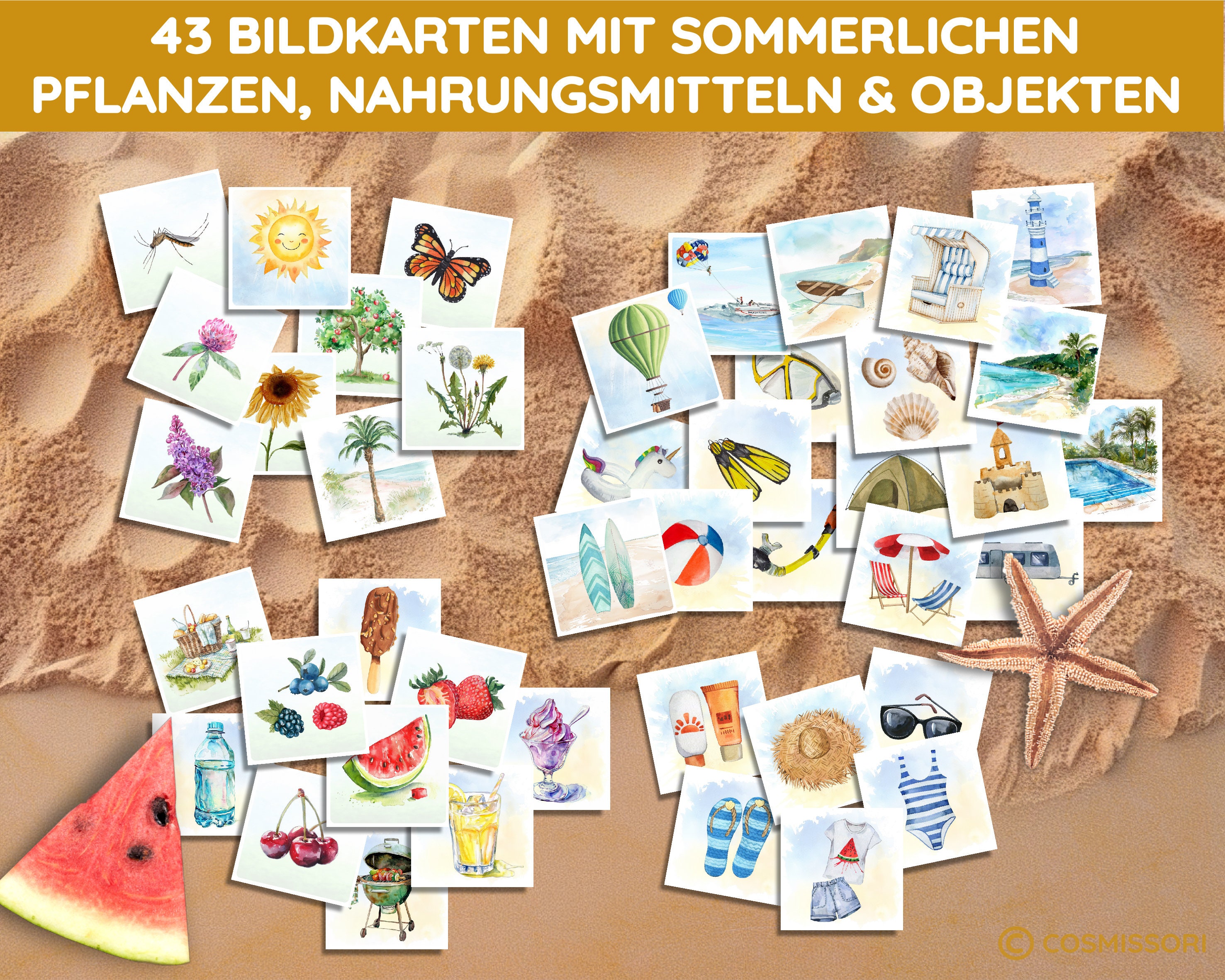SUMMER Montessori Picture Cards Summer Watercolor Learning Cards PDF ...