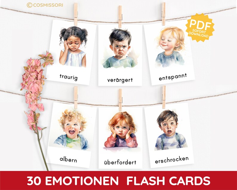 BUNDLE FEELINGS Emotions Montessori Watercolor Set Poster Picture Cards ...