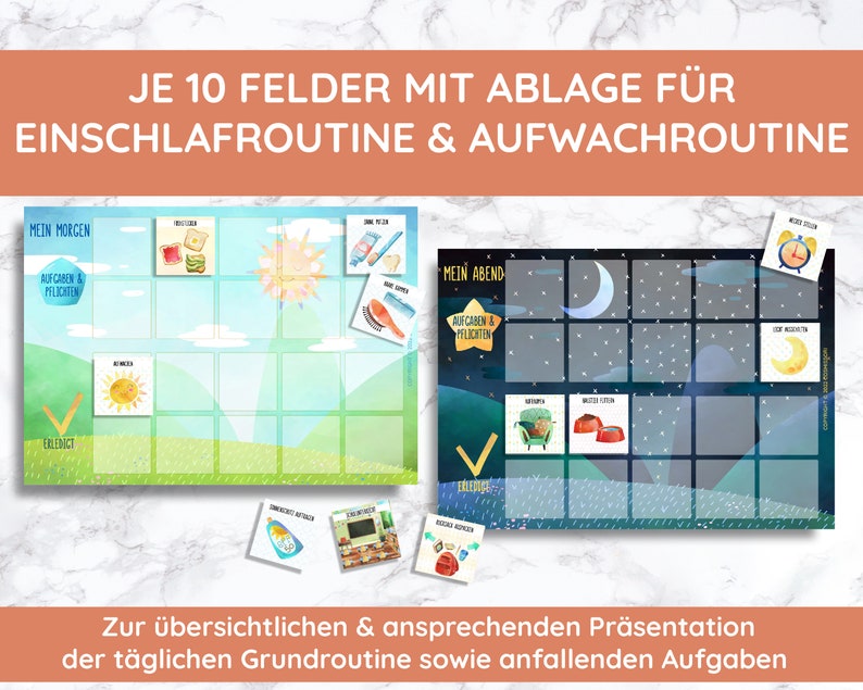 6 Tafeln mit Ablage Morgenroutine Abendroutine Montessori Plan Kind ...