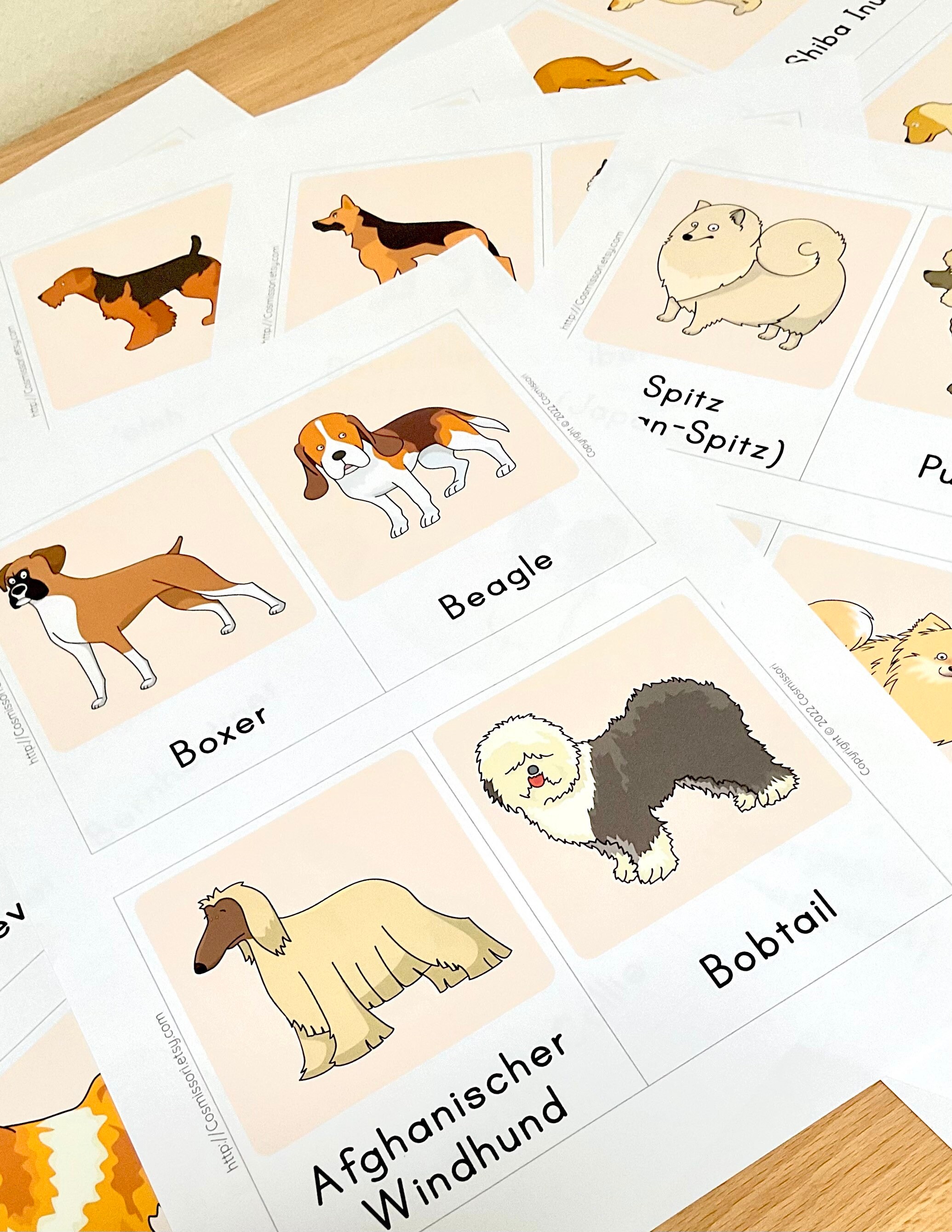 Dogs Dog Breeds Montessori Card Set Picture Cards Flashcards to Print ...