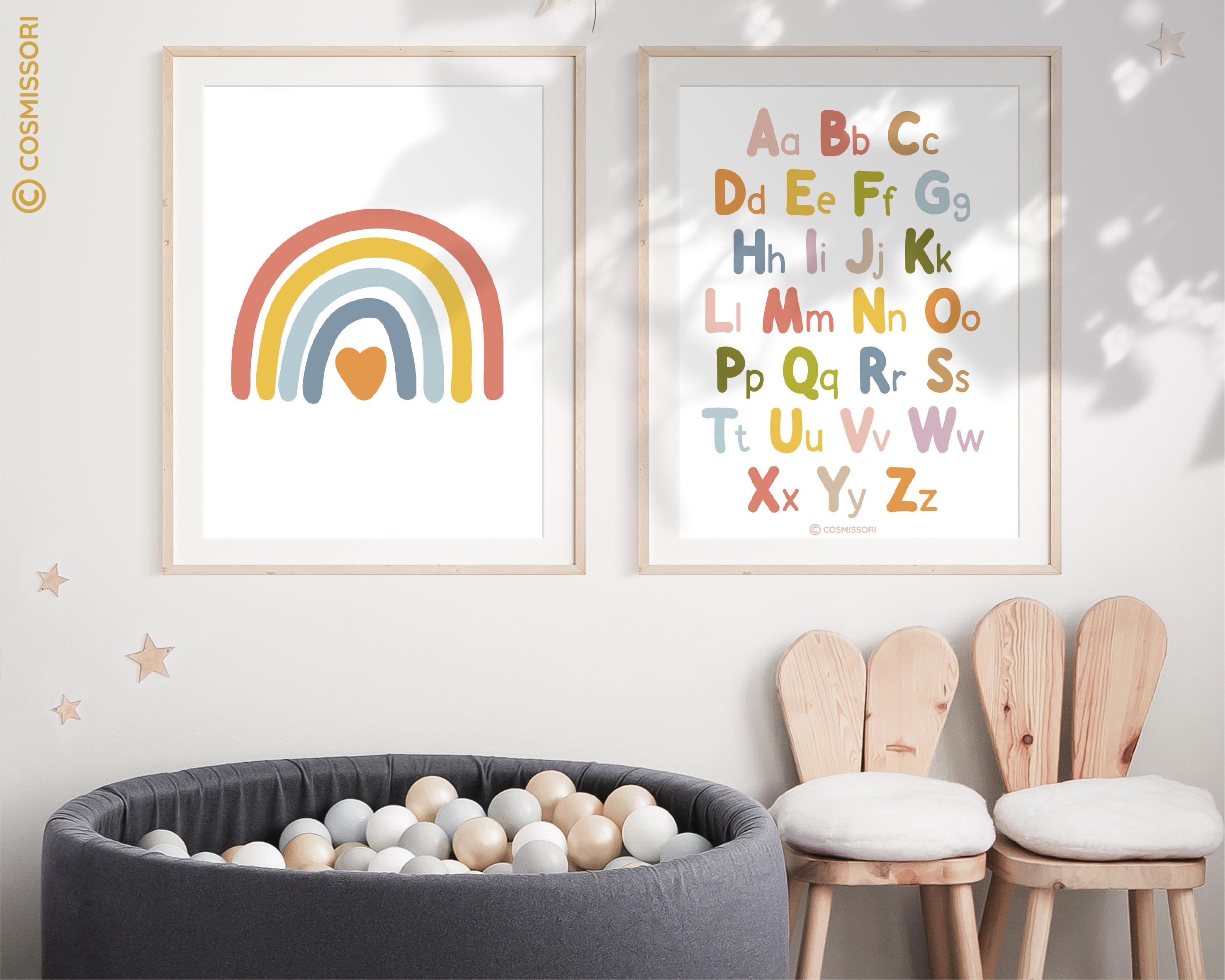 Alphabet Numbers Rainbow Poster Set of 3 Wall Art Kids Room Nursery ...