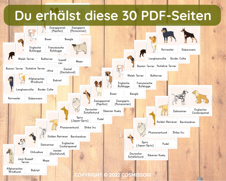 Dogs Dog Breeds Montessori Card Set Picture Cards Flashcards to Print ...