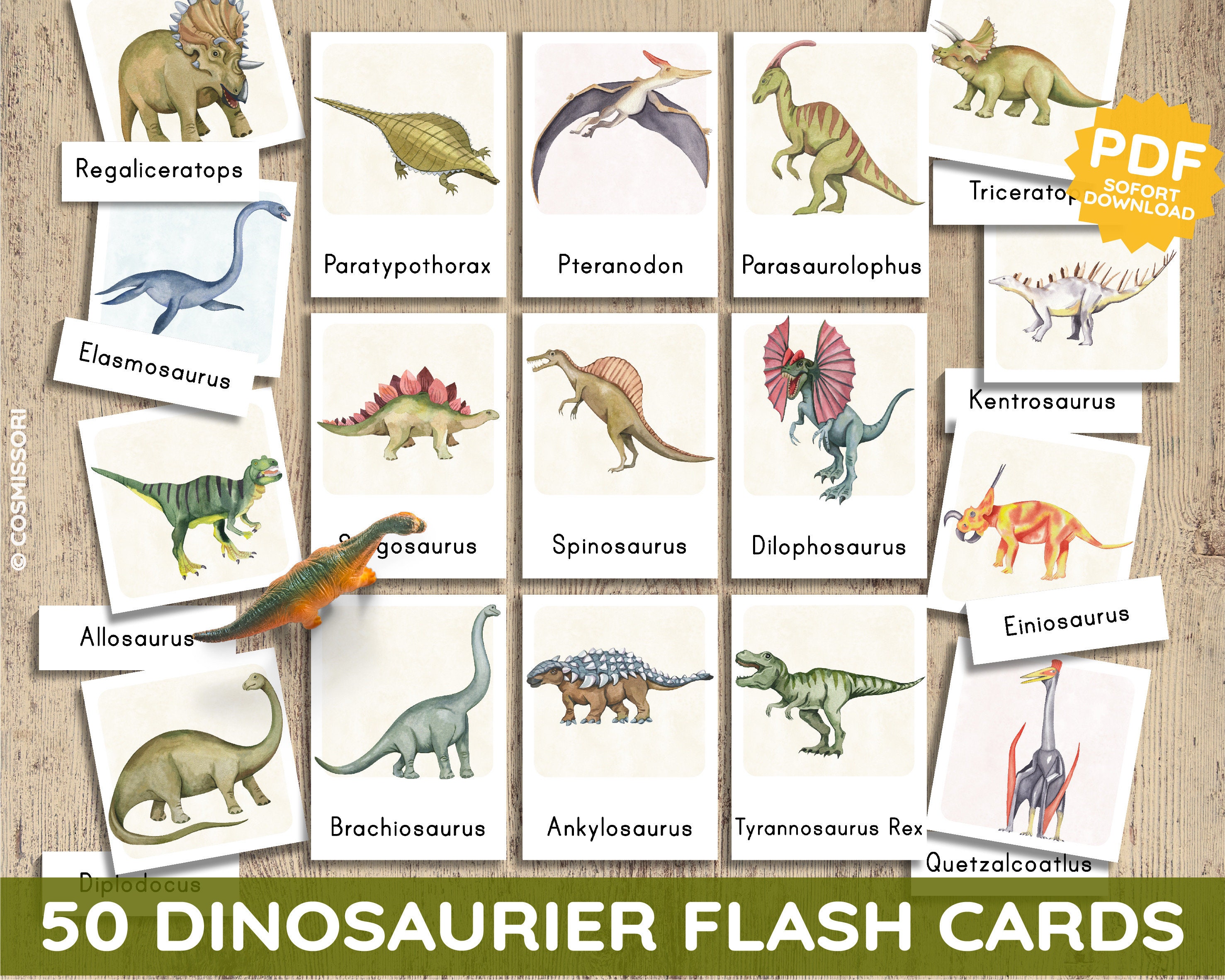 Educational Trading Cards Dinosaur Flash Cards - 42 PCS For Kids ...
