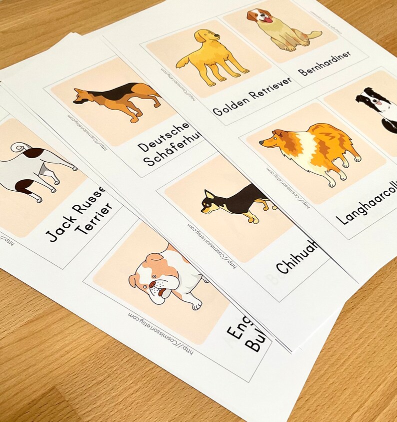 Dogs Dog Breeds Montessori Card Set Picture Cards Flashcards to Print ...