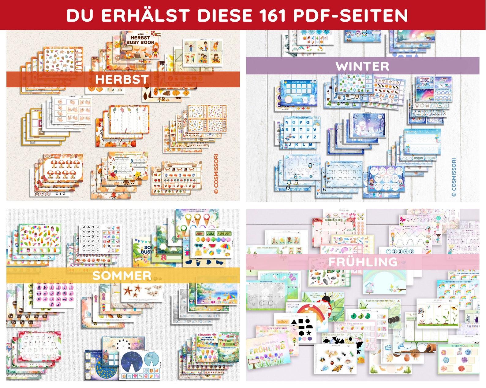 4 SEASONS Busy Book BUNDLE Spring Summer Autumn Winter Quiet Playbook ...