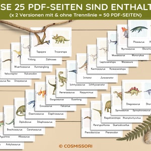 50 Dinosaurs A-Z Montessori Picture Cards Learning Cards Flash Cards ...