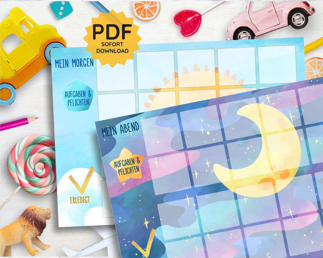 6 Tafeln mit Ablage Morgenroutine Abendroutine Montessori Plan Kind ...
