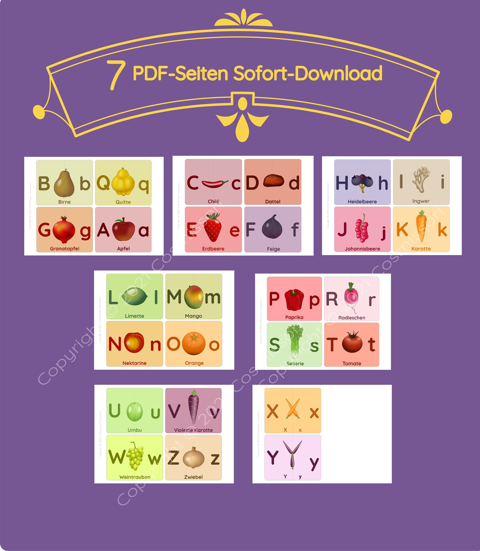 Alphabet Puzzle Fruit & Vegetable Halves ABC German PDF File Instant ...