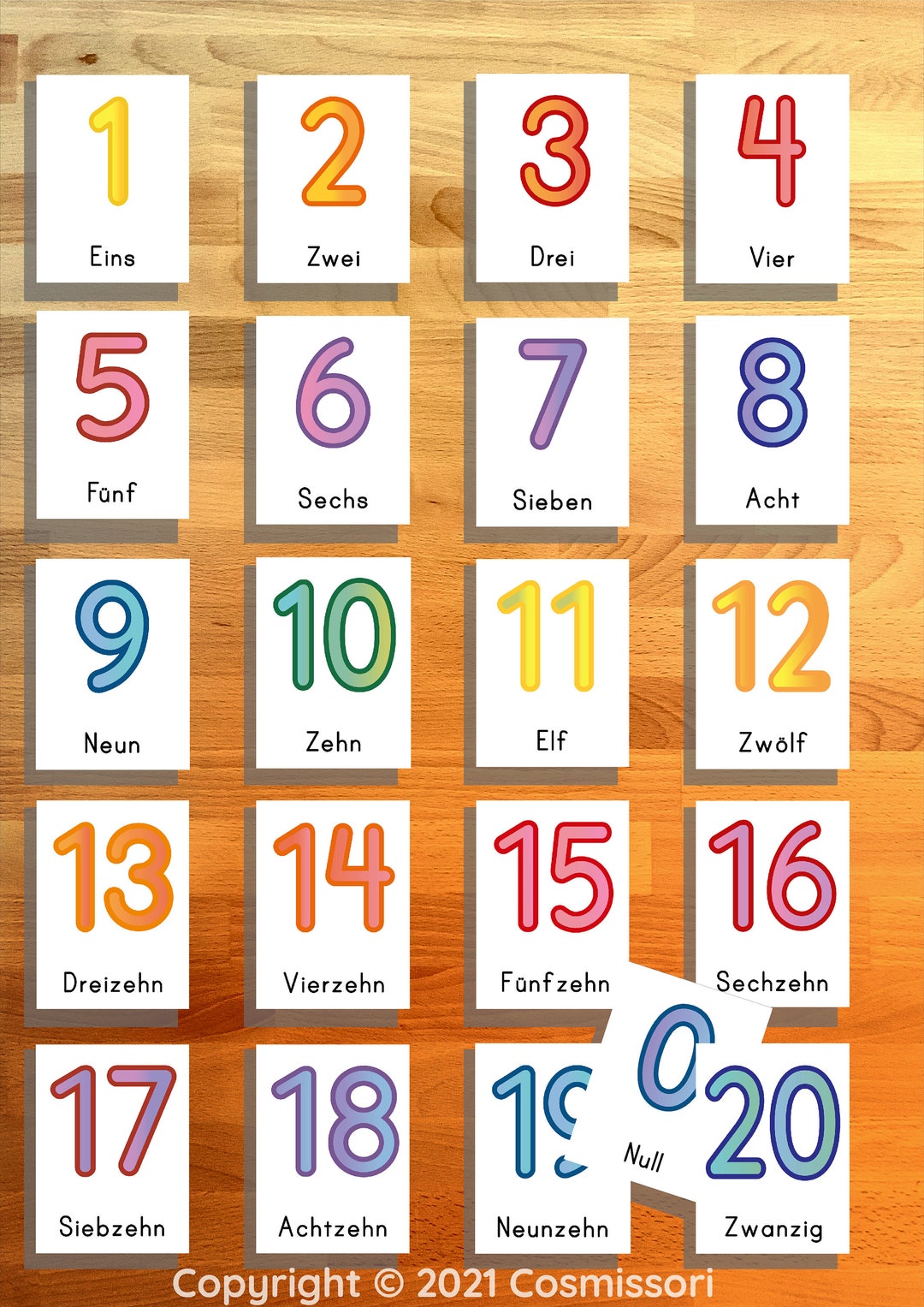 Rainbow Numbers 0-20 PDF Minimalist Cards Digital File Instant Download ...