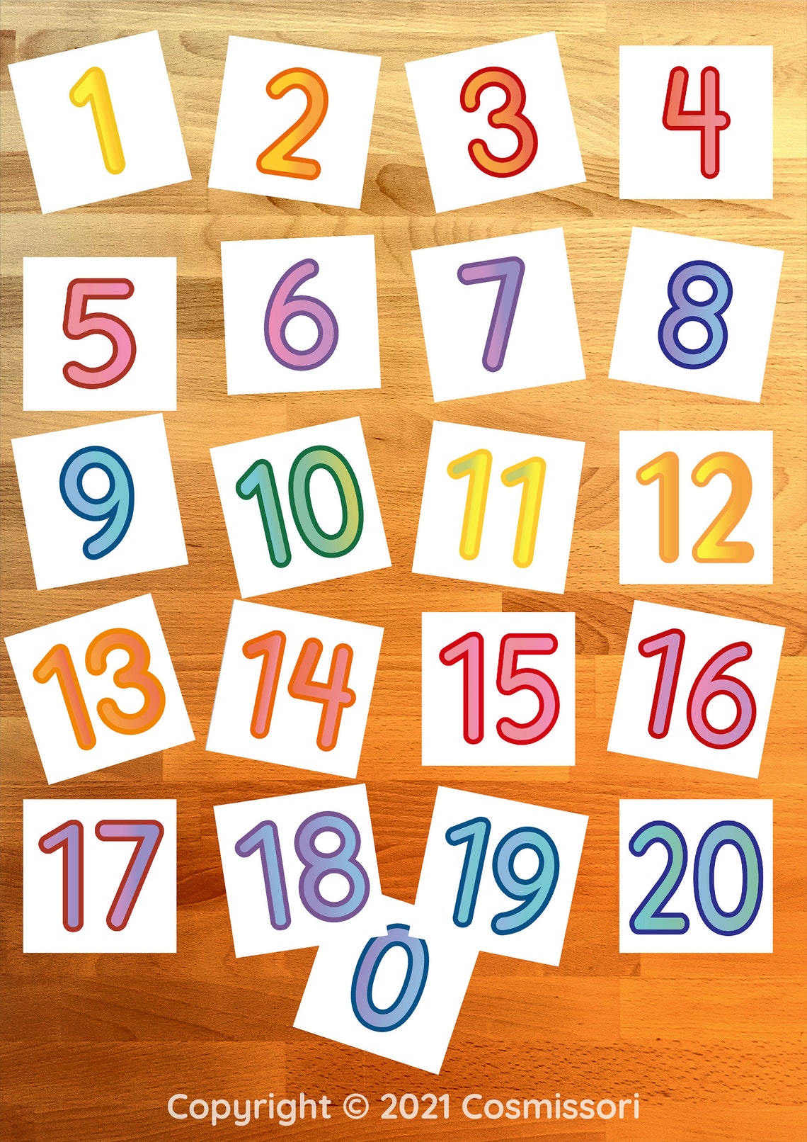 Rainbow Numbers 0-20 PDF Minimalist Cards Digital File Instant Download ...