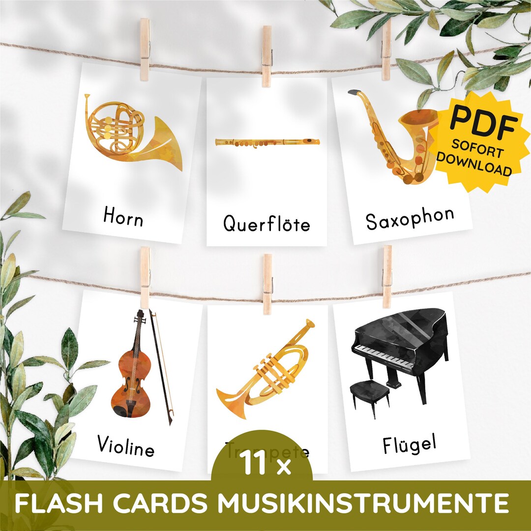 Learning Cards Musical Instruments Flash Cards Montessori Toddler Music ...