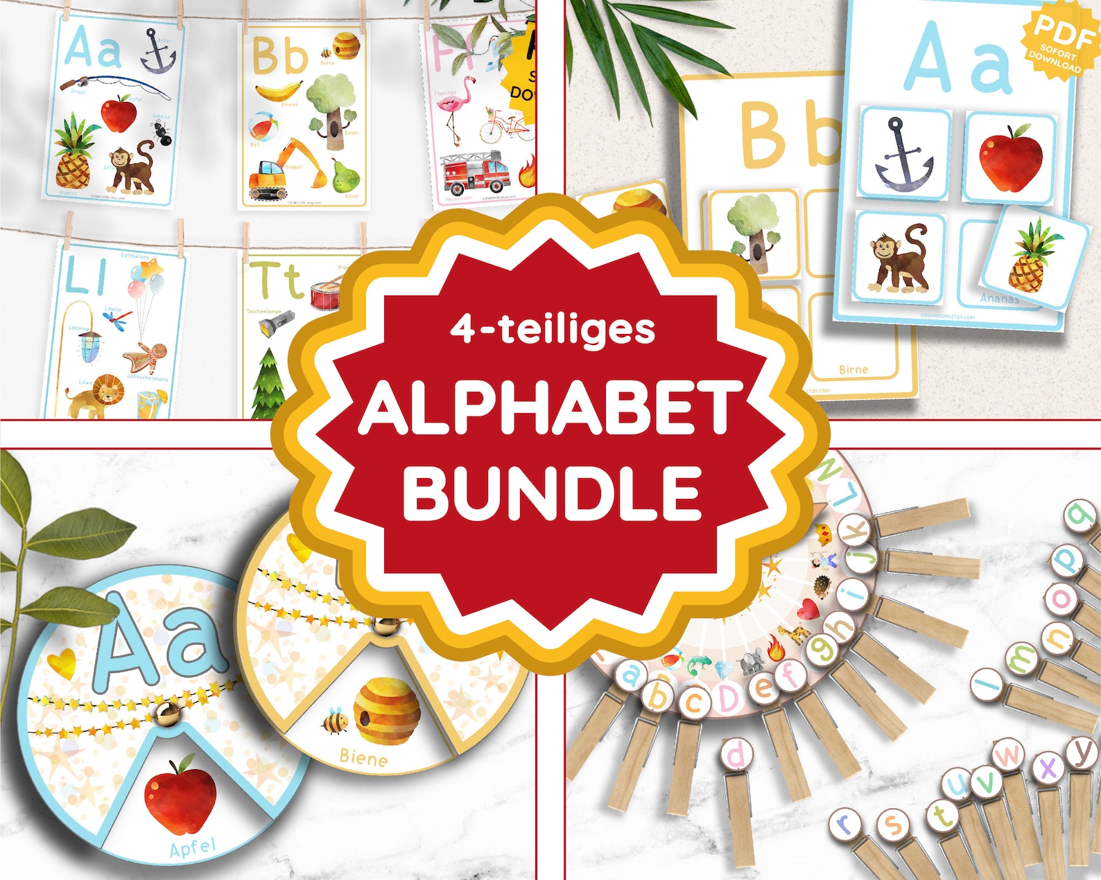 Bundle Alphabet Initial Sounds Sorting Game Card Poster Clothespin Game ...