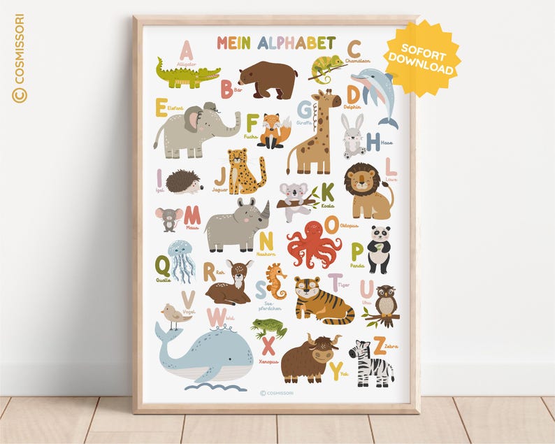 ALPHABET POSTER Animal Alphabet ABC Animals Wall Art Playroom ...