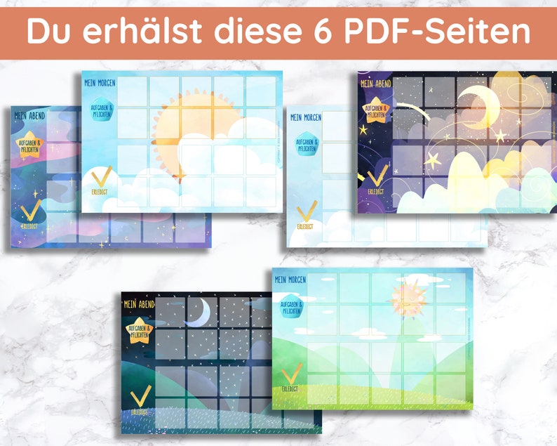 6 Tafeln mit Ablage Morgenroutine Abendroutine Montessori Plan Kind ...