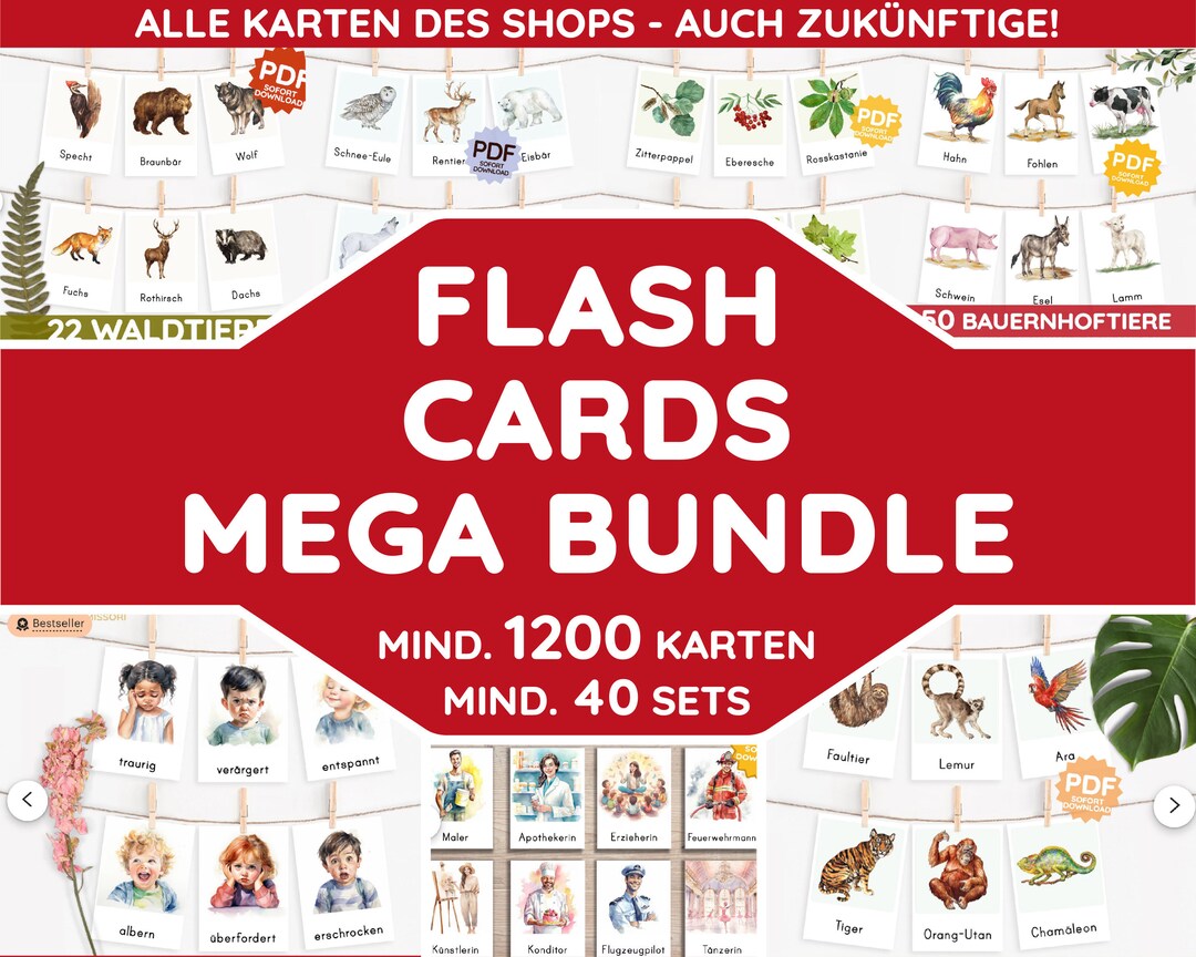 Montessori Bildkarten MEGA BUNDLE Alle 3-teiligen Nomenklaturkarten Des ...