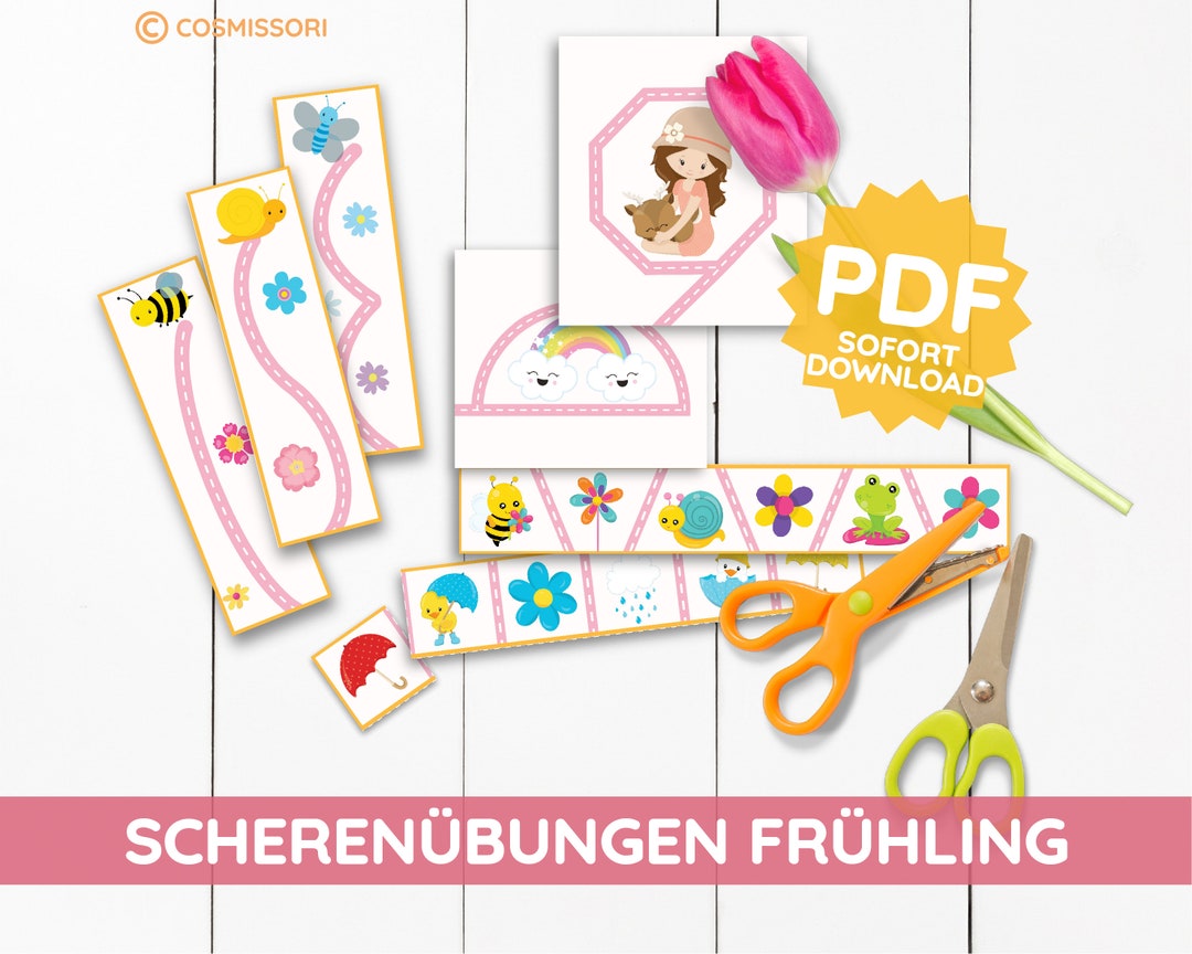 Cutting Practice Scissor Exercises Spring First Cutting Kindergarten ...