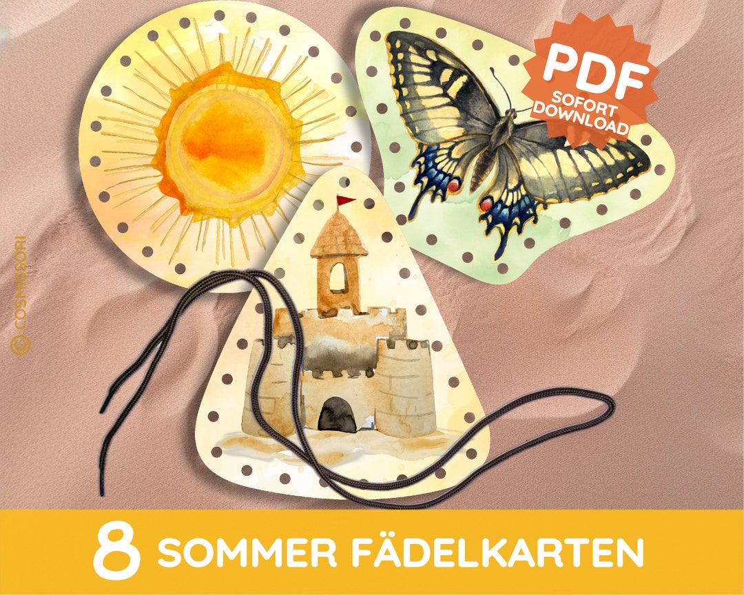 SUMMER Lacing Pictures Threading Cards Threading Game First Sewing ...