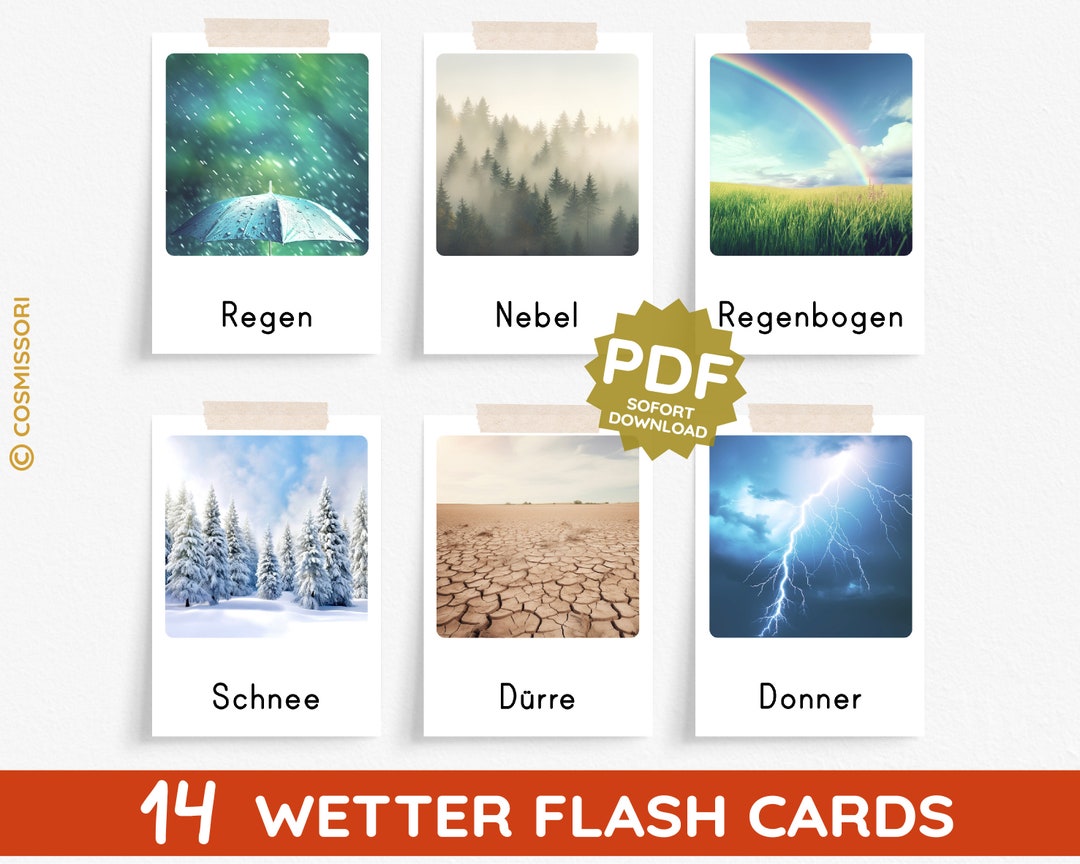 Weather Photo Montessori Flash Cards Card Set Picture Card Word Card ...