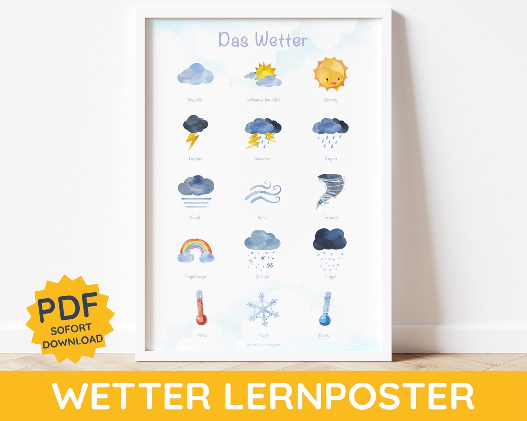 Weather Learning Poster Poster Mural Montessori Children's Room ...