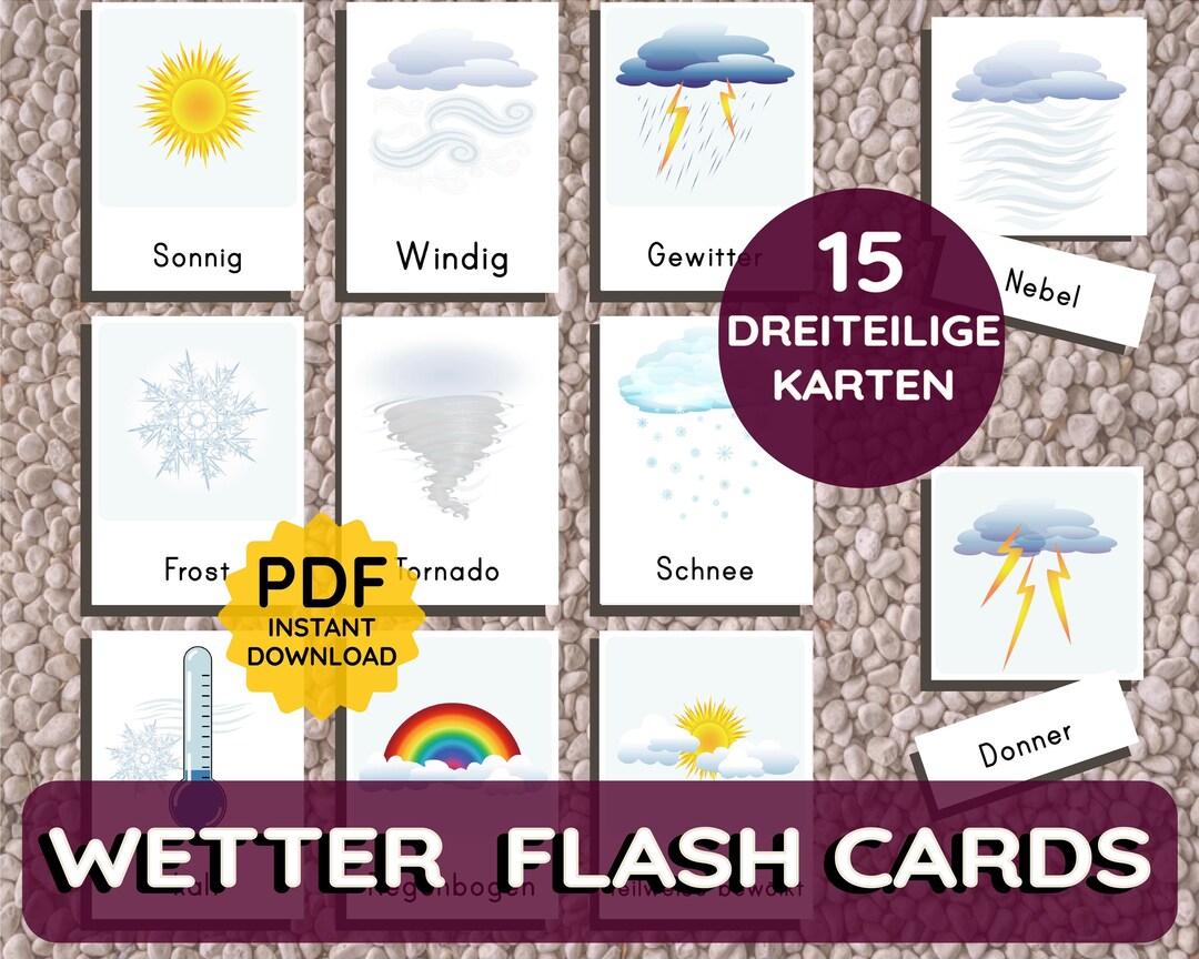 Weather Flash Cards German Cards Montessori Flash Cards PDF Instant ...