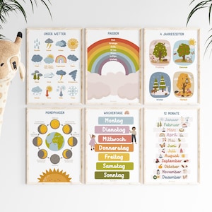 6 Poster Set Time & Weather Seasons Months Weekdays Wall Art Boho ...