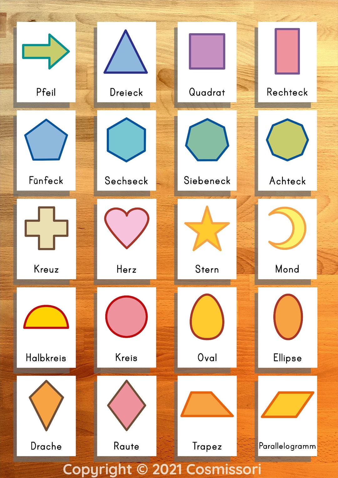 20 Formen Karten Flash cards Nomenklatur minimalistisch digitale Datei ...