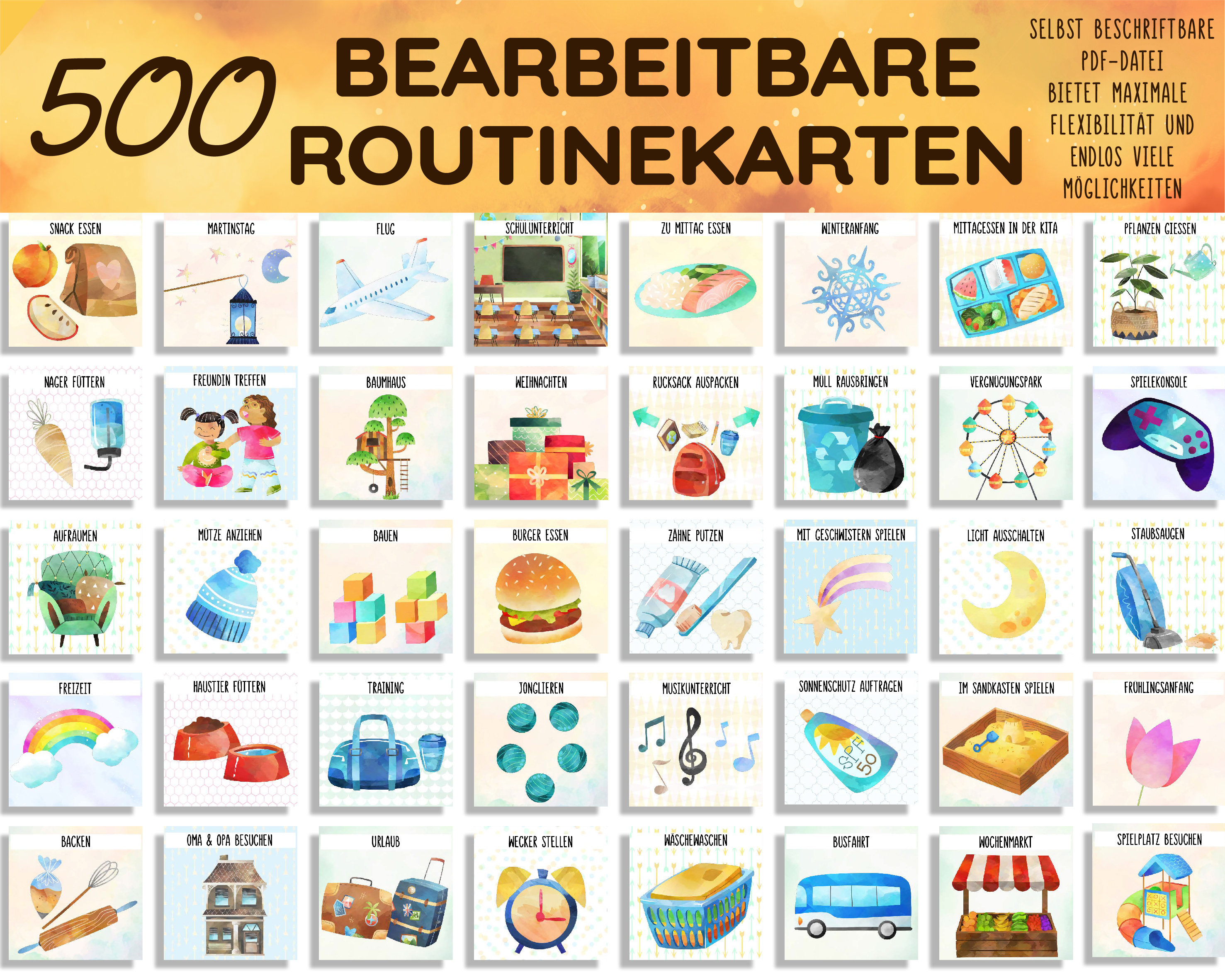 500 anpassbare veränderbare Routinekarten Montessori Wochenplaner ...