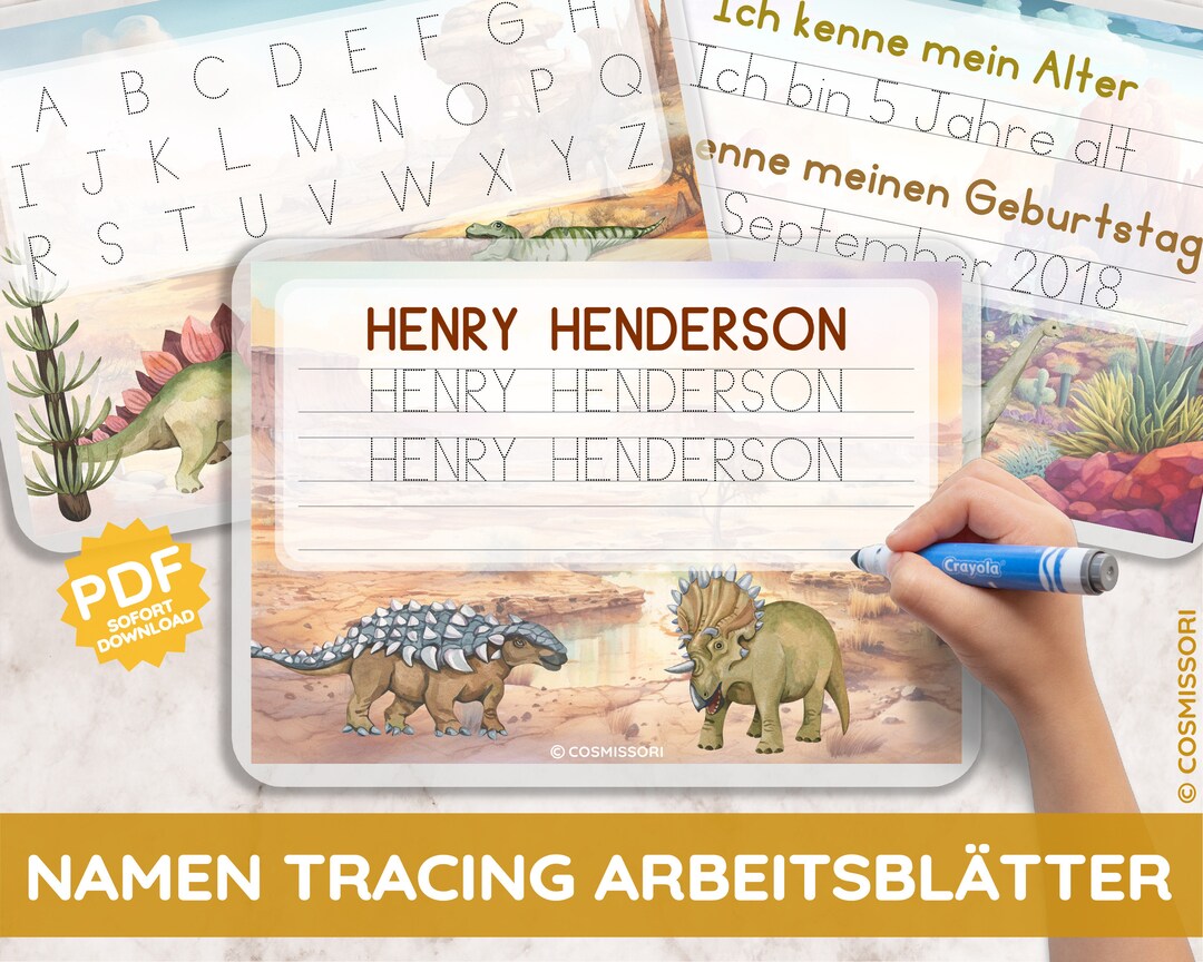 Dinosaur Name Tracing Personalized First Name Last Name Birthday ...