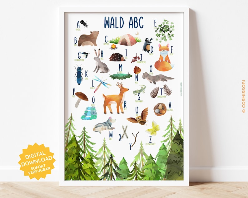 Forest ABC Alphabet Mural Poster Montessori Children's - Etsy