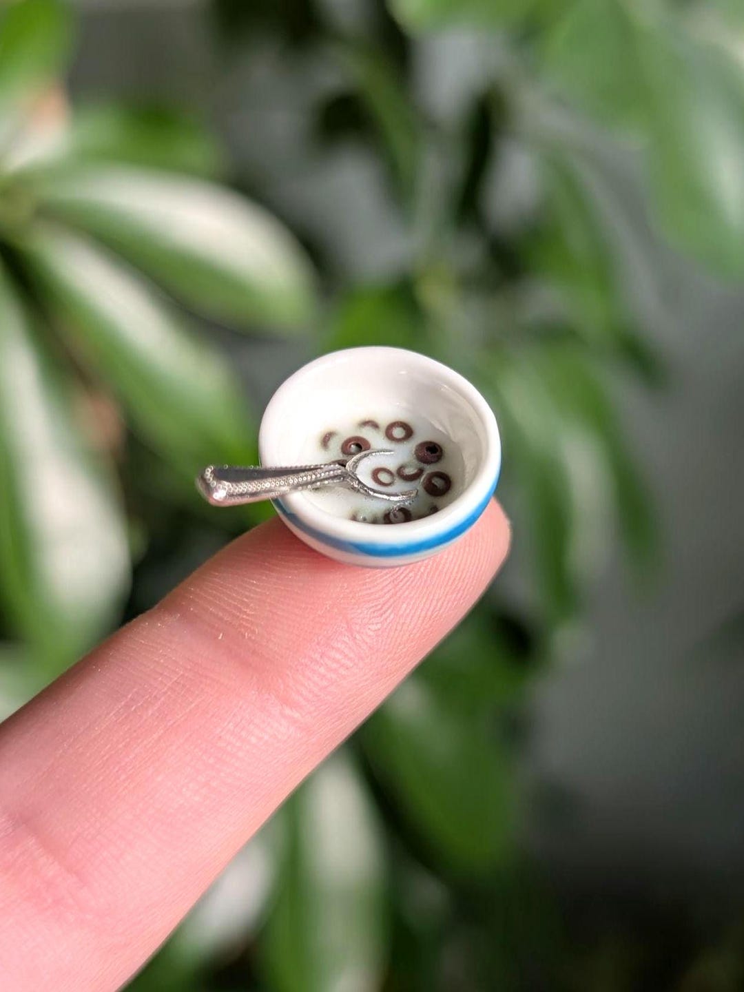 Handmade Chocolate Hoops Cereal and Milk With Spoon in Ceramic Bowl for ...