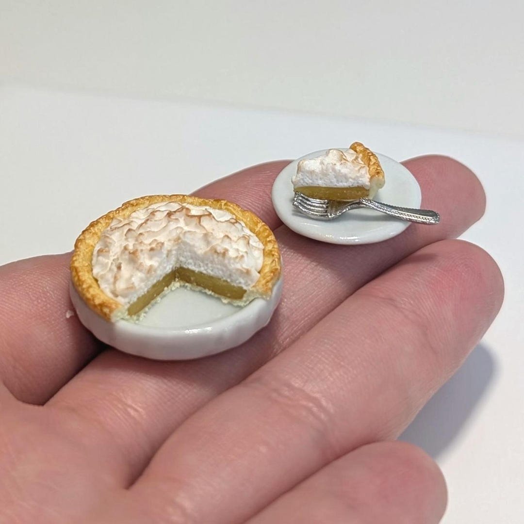 Handmade Miniature Set, Lemon Meringue Pie in Dish, One Loose Slice ...