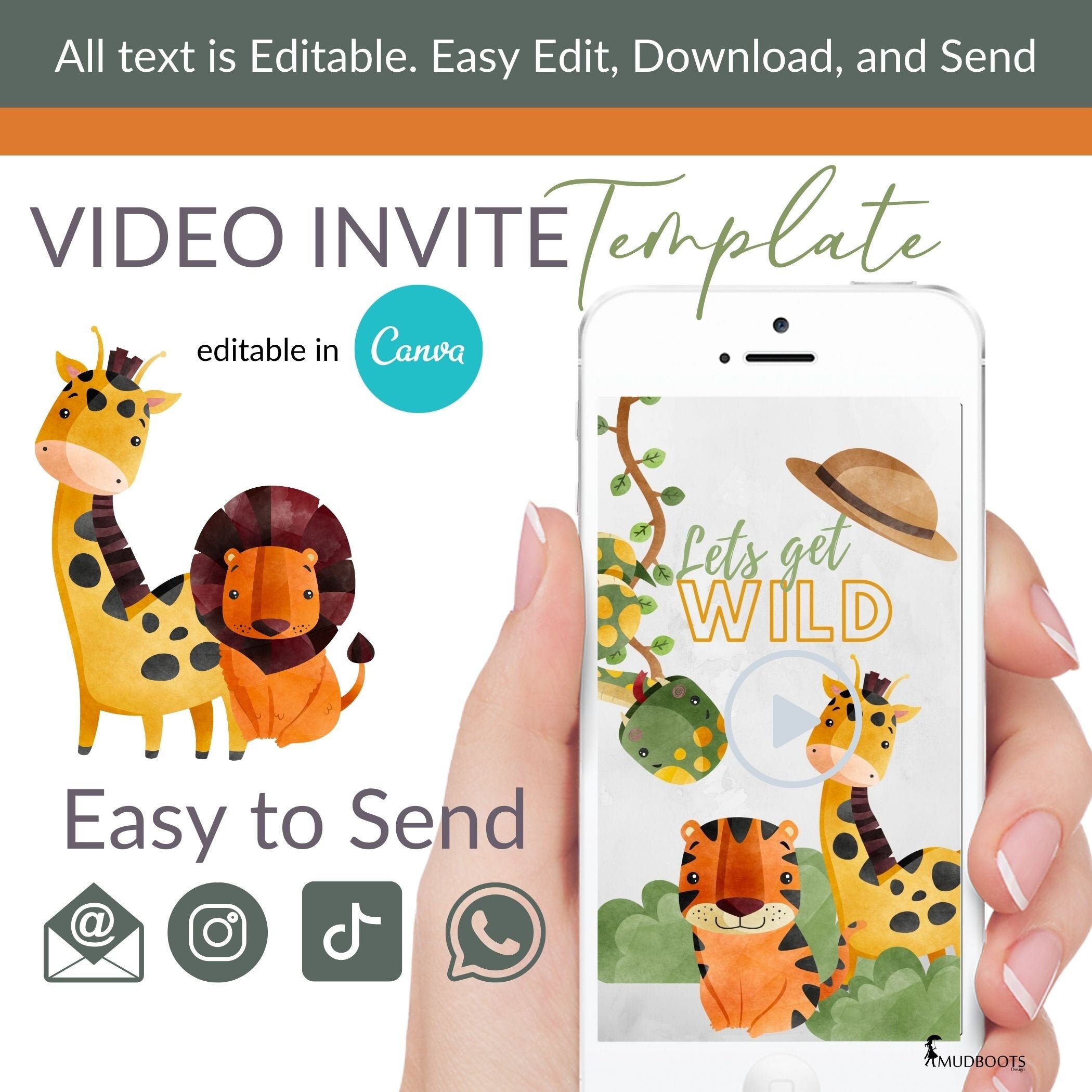 Jungle Invitation Template, DIY Video, Safari Animal Theme, Wild ...