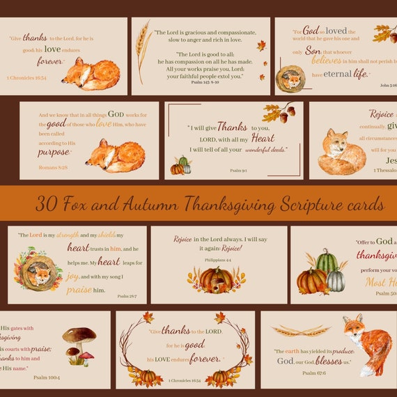 Thanksgiving Scripture cards, Autumn, Fox, Printable Fall , Bible Verse ...